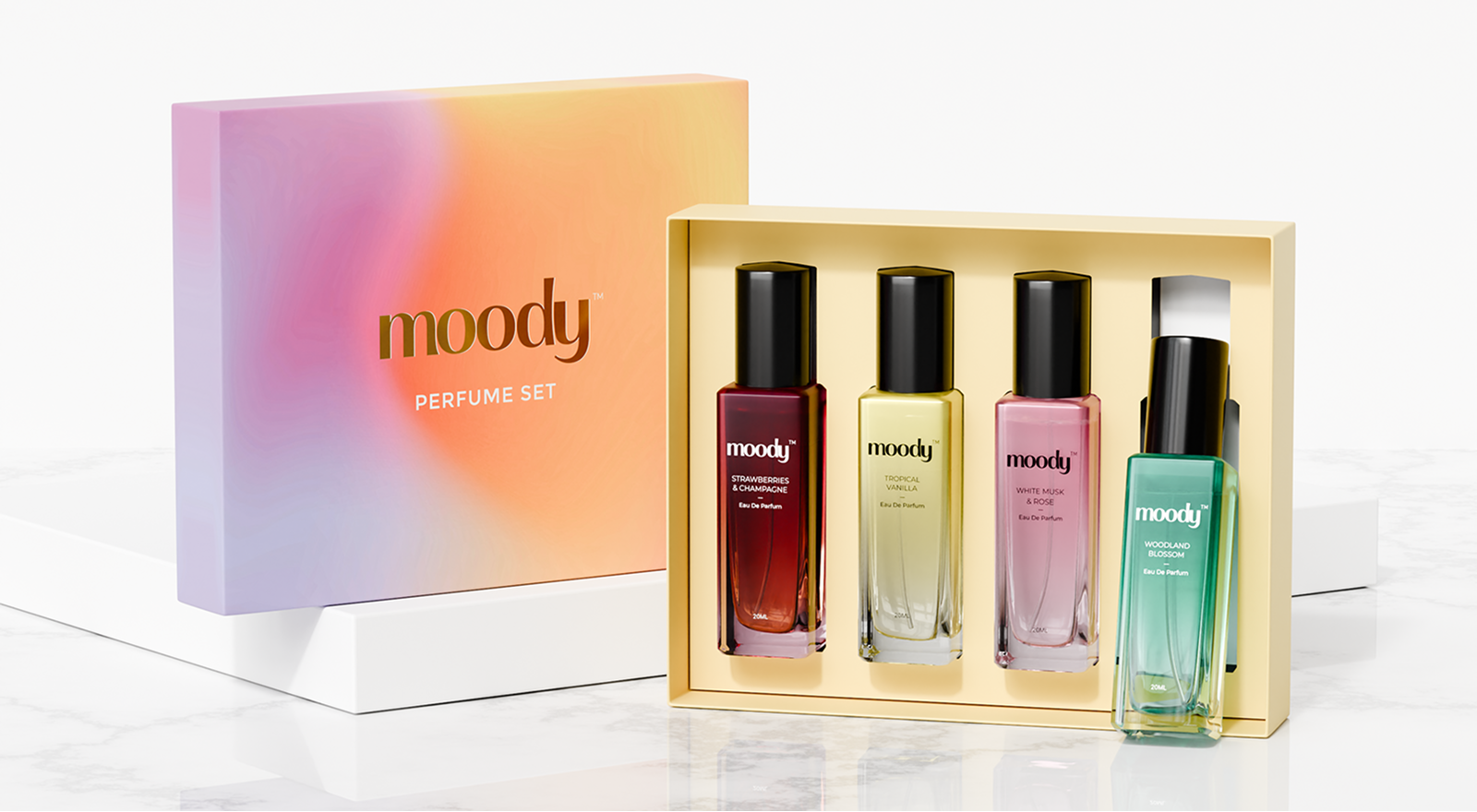 Perfume Product Visualization – MOODY Perfume Set – Packaging Of The World